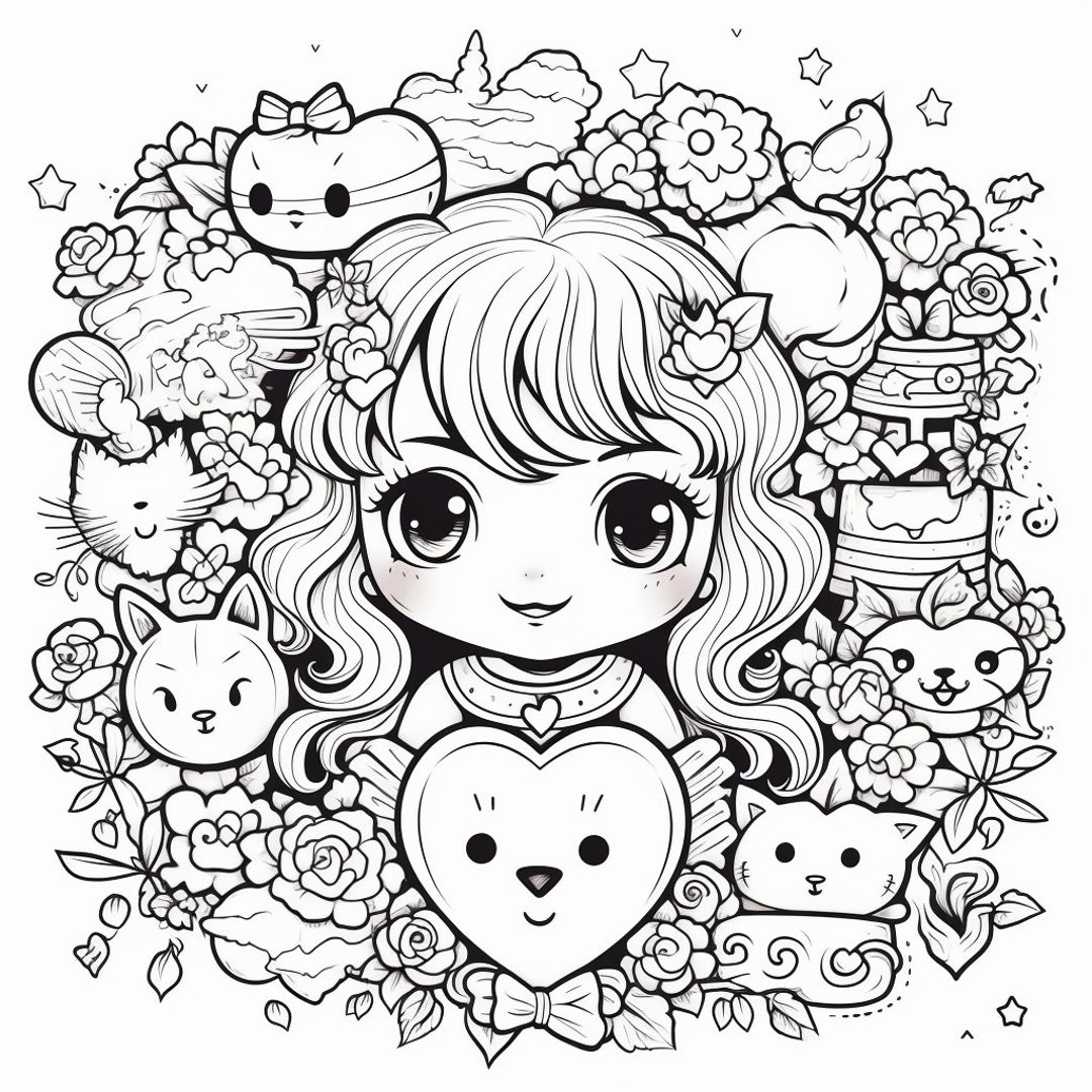 Kawaii and Mochi Cute Valentine's Day Doodle Coloring Pages Collection ...