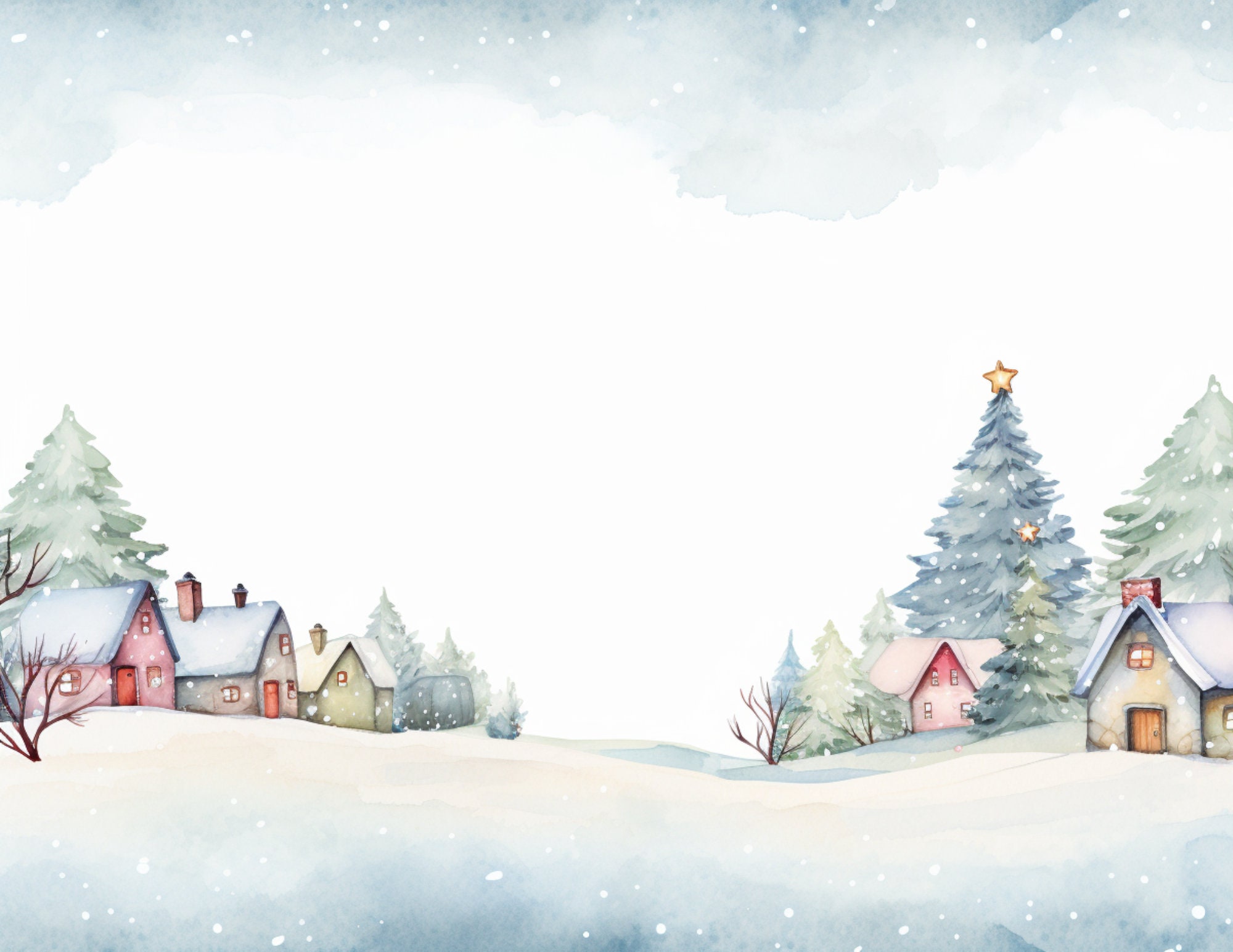 Quaint Watercolor Christmas Houses Digital Backgrounds - Pastel Snowy ...