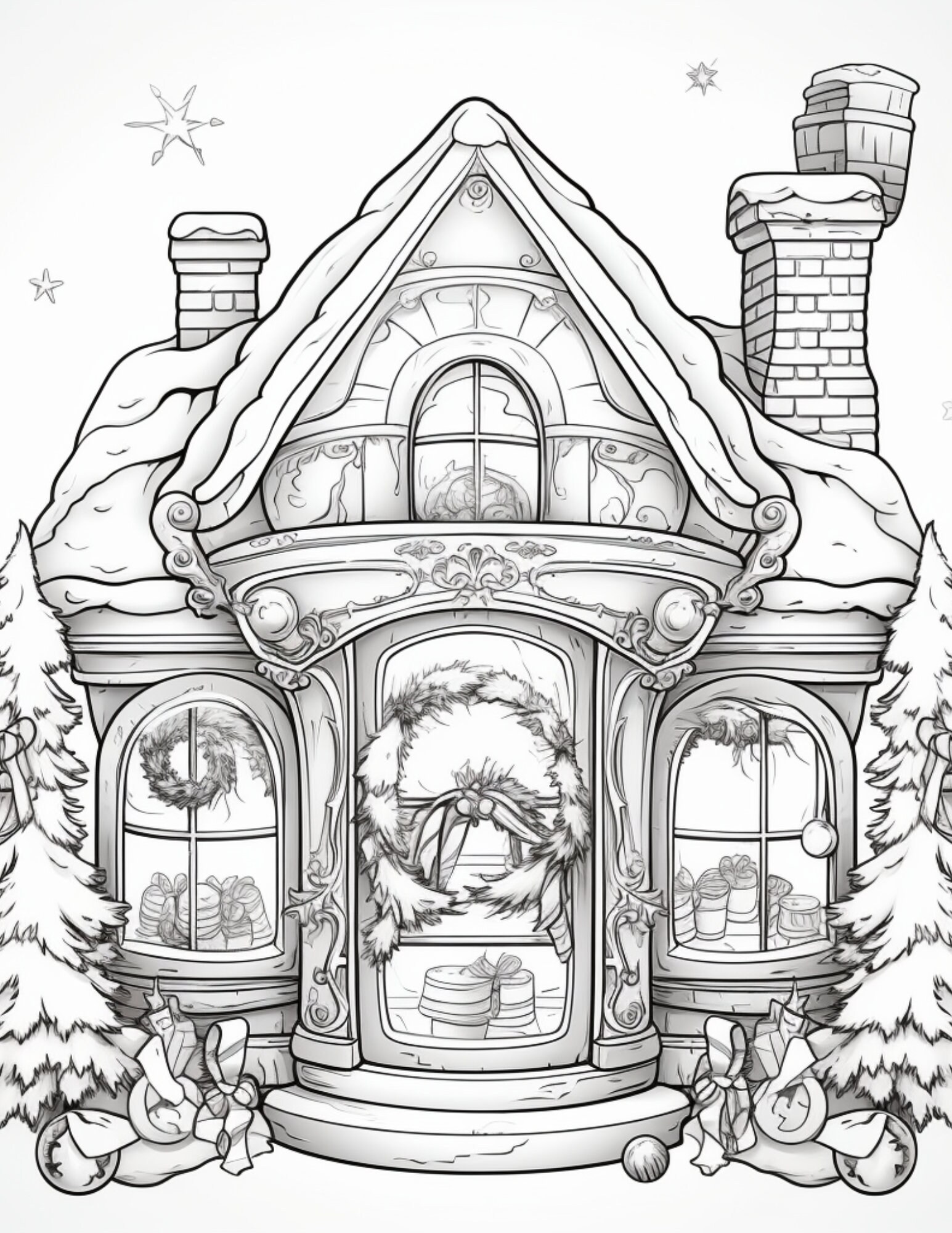 Festive Christmas Coloring Pages - Trees, Baubles, Windows & Snow ...