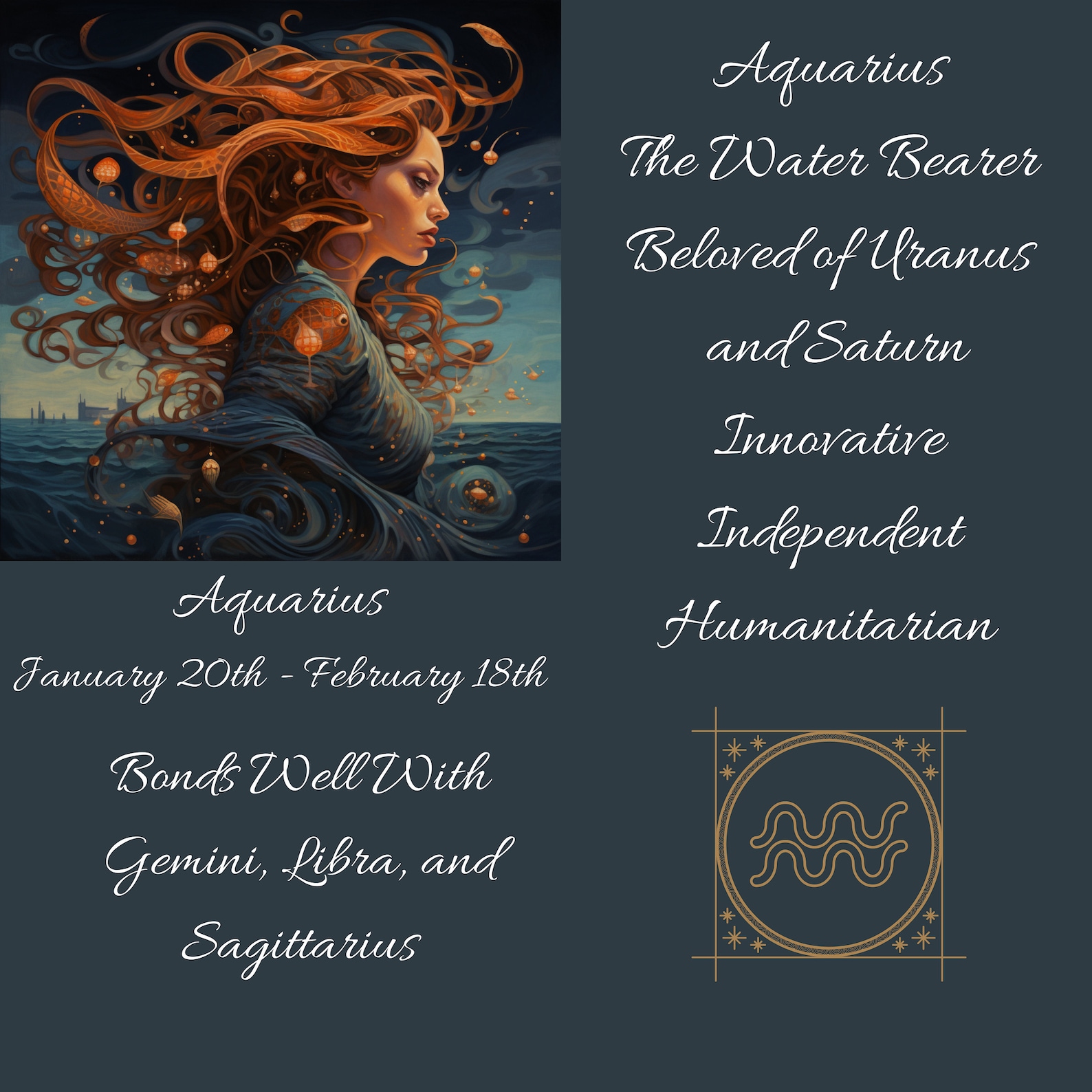 Aquarius Zodiac Sign Art - 12x12 300 DPI PNG + Printable PDF Depictions ...