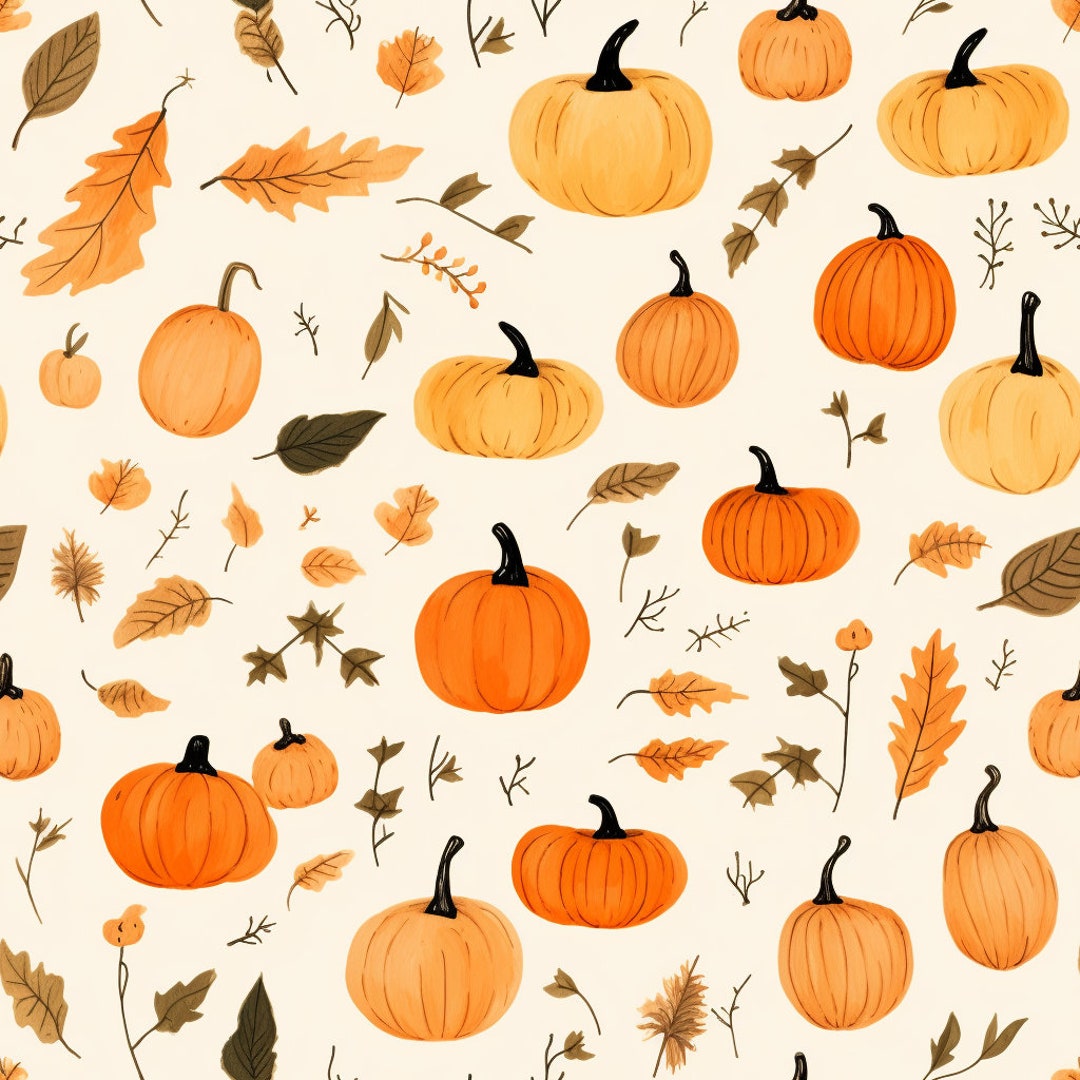 Fall Pattern Digital Image of Pumpkins and Fall Leaves - Etsy