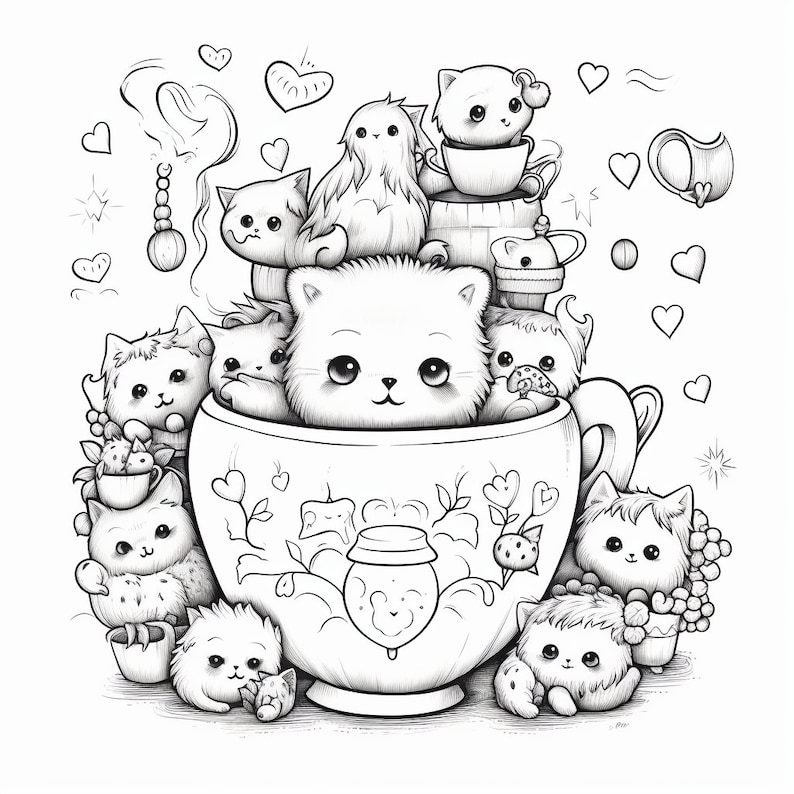 Kawaii and Mochi Cute Valentine's Day Doodle Coloring Pages Collection ...