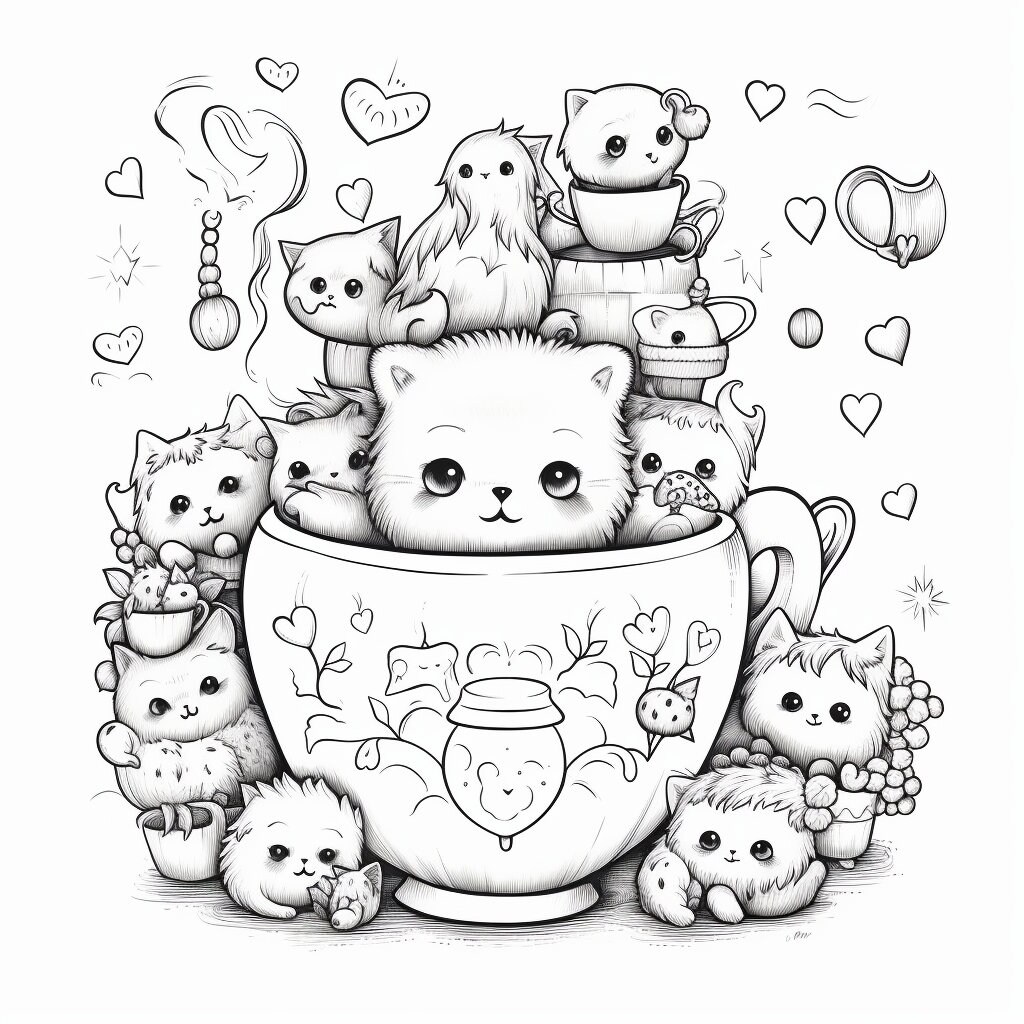 Kawaii and Mochi Cute Valentine's Day Doodle Coloring Pages Collection ...