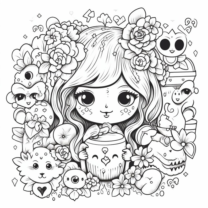 Kawaii and Mochi Cute Valentine's Day Doodle Coloring Pages Collection ...