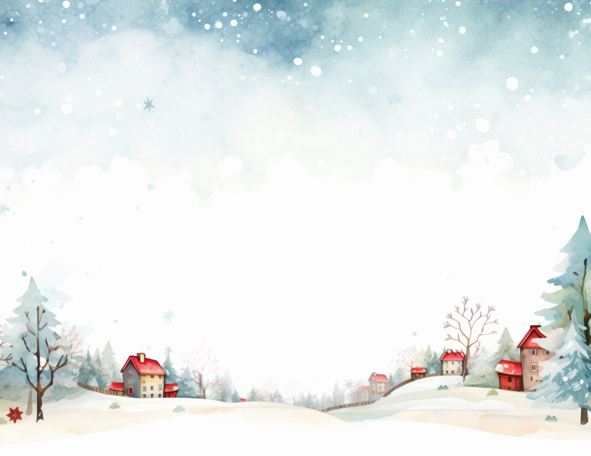 Quaint Watercolor Christmas Houses Digital Backgrounds - Pastel Snowy ...