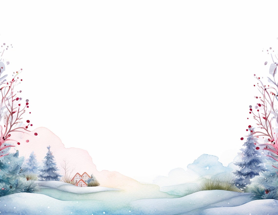 Quaint Watercolor Christmas Houses Digital Backgrounds Pastel Snowy ...