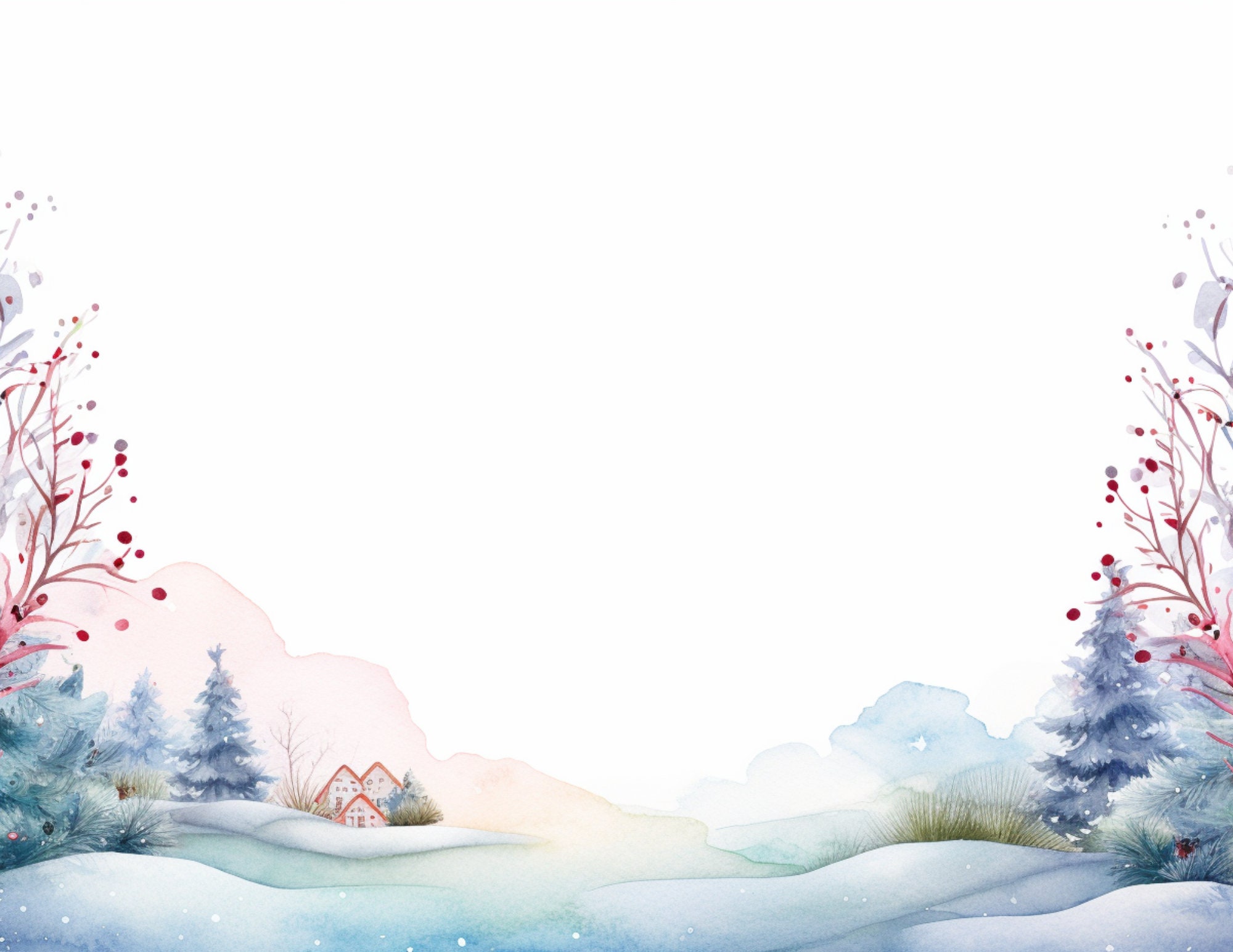 Quaint Watercolor Christmas Houses Digital Backgrounds - Pastel Snowy ...