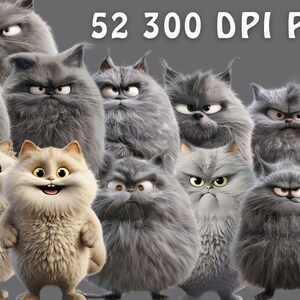 Puffy Cat 300 DPI Pngs & Printable PDF - Set of 52 - Instant Download ...
