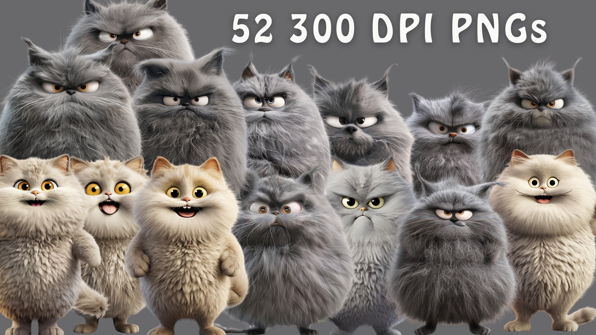 Puffy Cat 300 DPI Pngs & Printable PDF Set of 52 Instant Download - Etsy