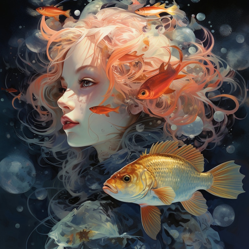 Pisces Zodiac Sign Art - 12x12 300 DPI PNG + Printable PDF Depictions ...