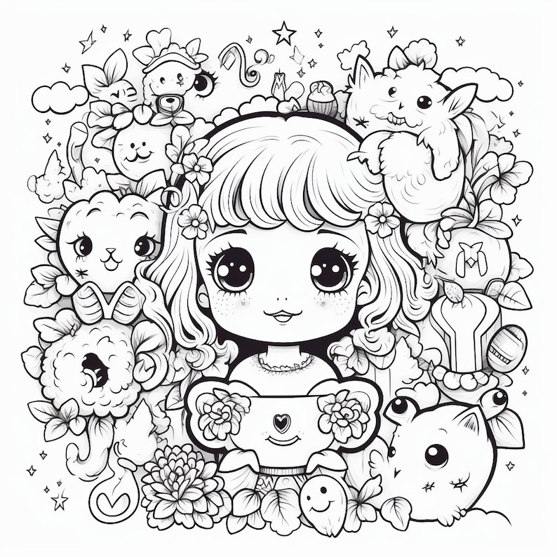 Kawaii and Mochi Cute Valentine's Day Doodle Coloring Pages Collection ...