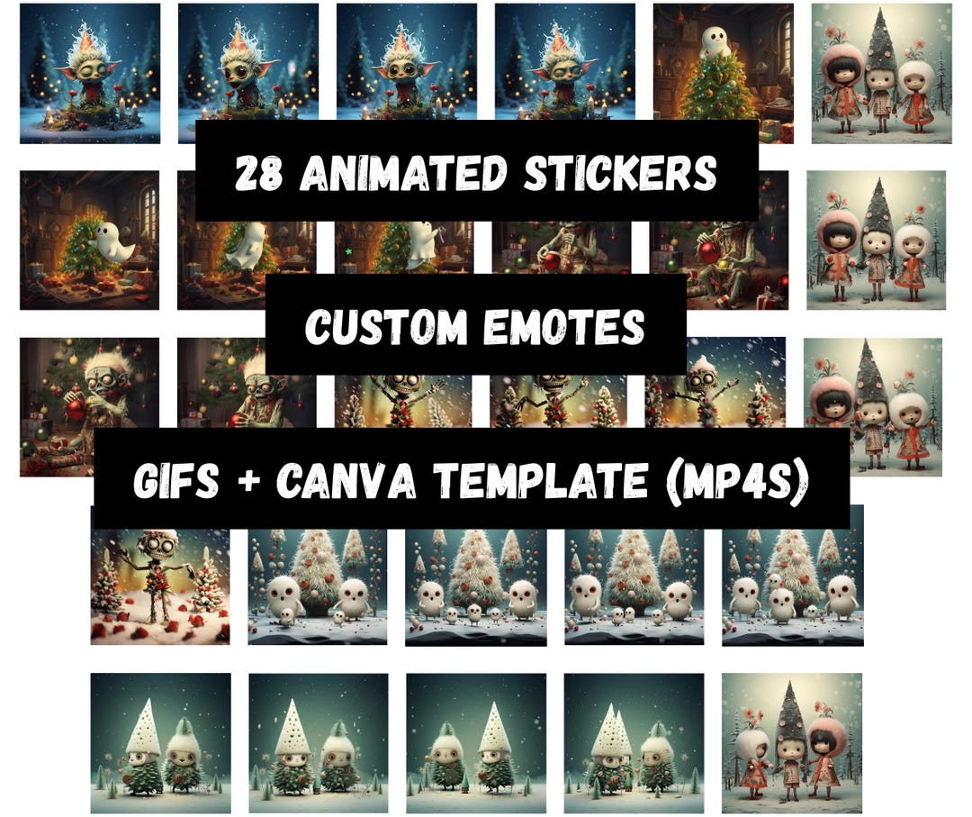 Creepy Christmas Stickers – Animated Gifs & Mp4s, Canva Template ...