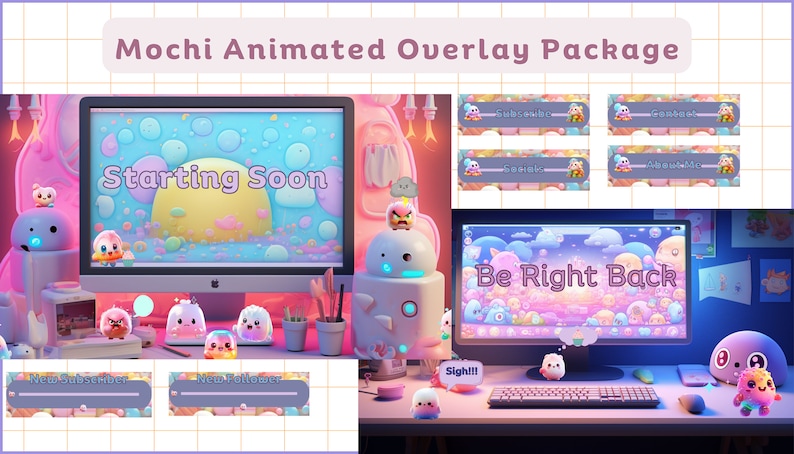 Twitch Animated Overlay Pack for Streaming | Mochi Cute | Cute - Sweet ...