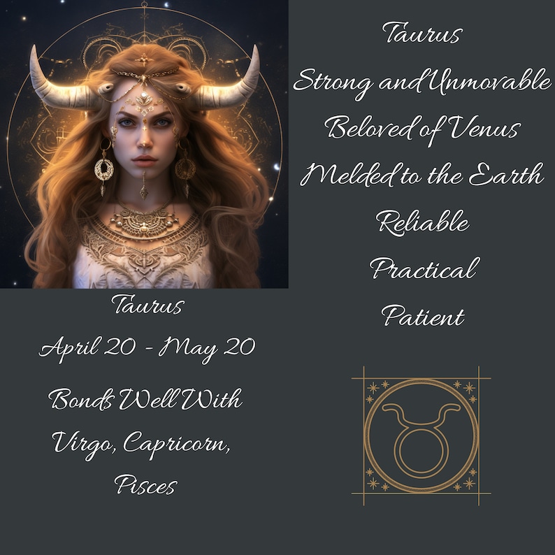 Taurus Zodiac Sign Art - 12x12 300 DPI PNG + Printable PDF Depictions ...