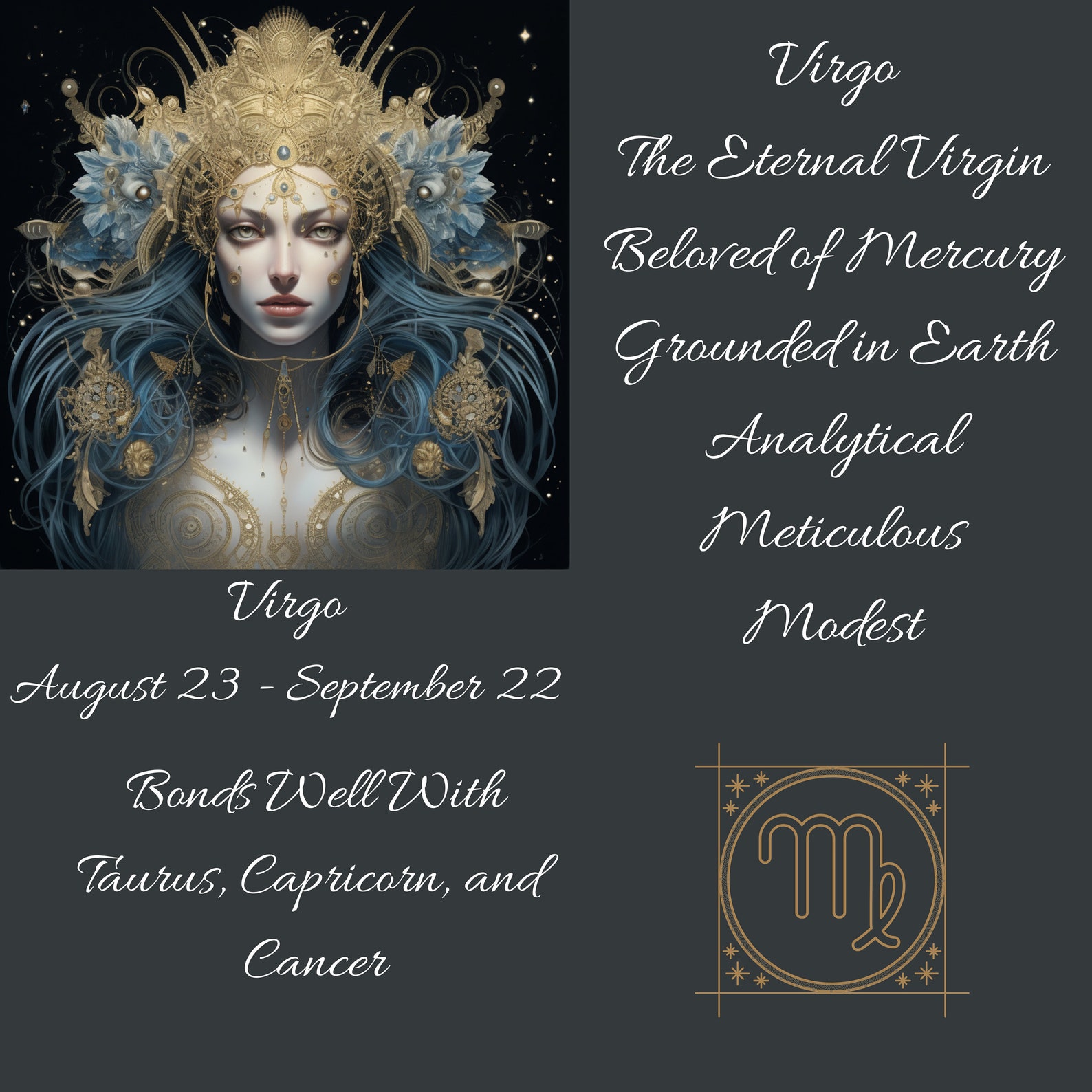 Virgo Zodiac Sign Art - 12x12 300 DPI PNG + Printable PDF Depictions ...