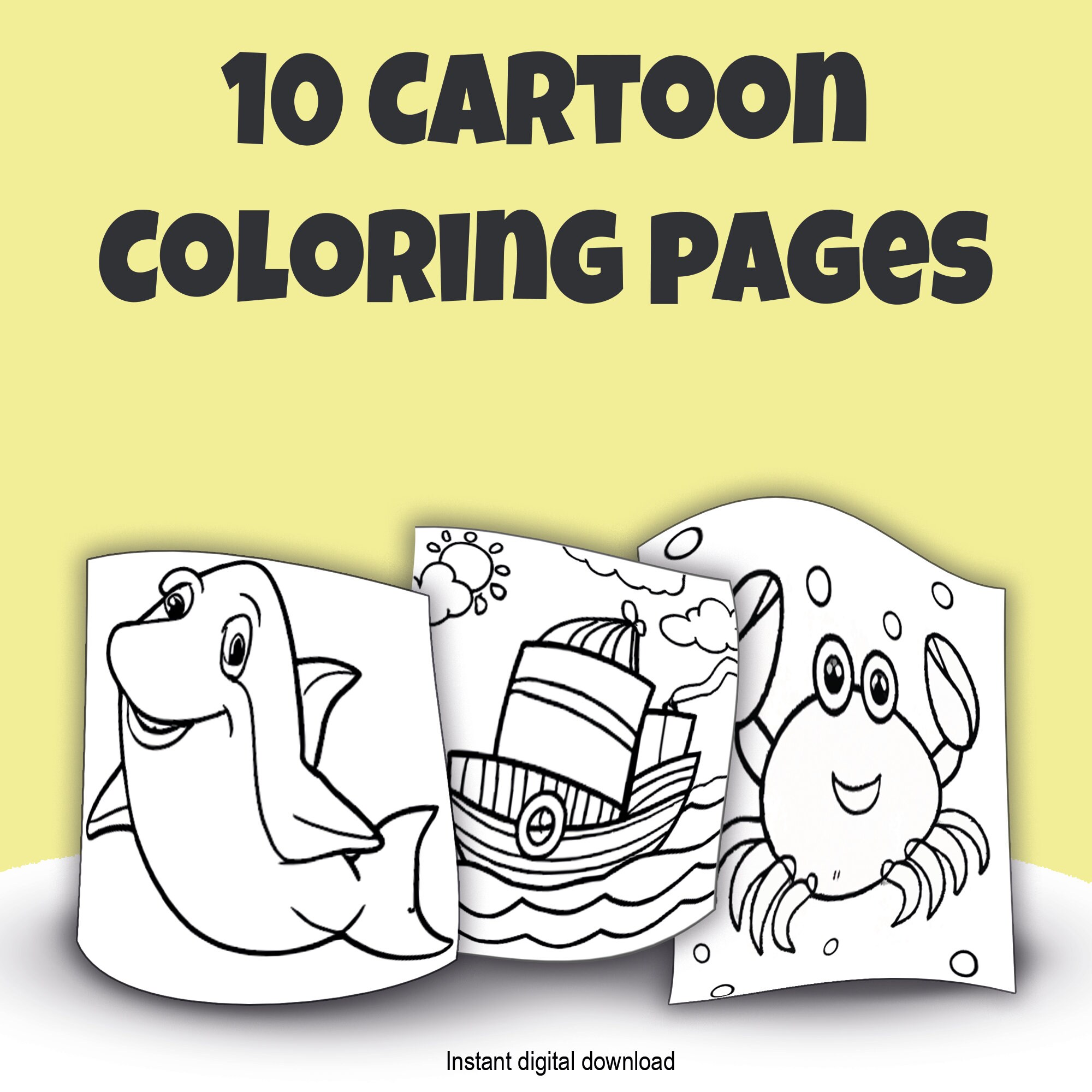 10 Cartoon Coloring Pages for Kids Chromarts - Etsy