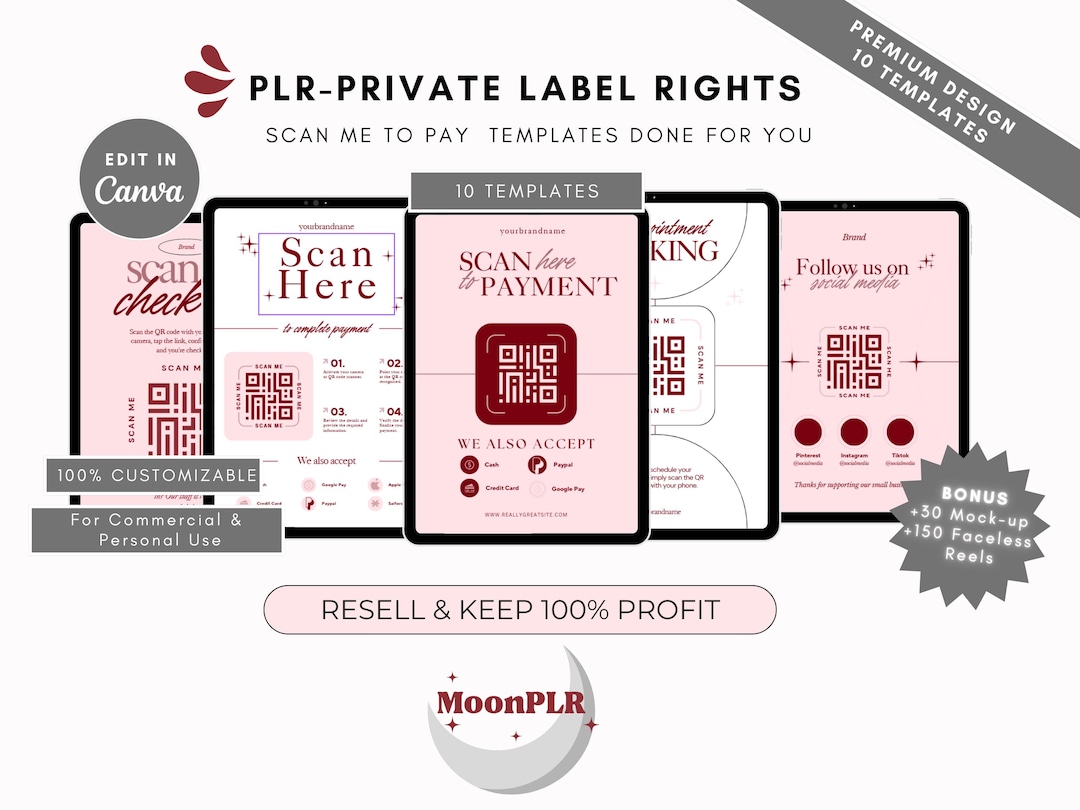 QR Code Template Bundle Scan Me Signs for Payment Reviews Social Media ...