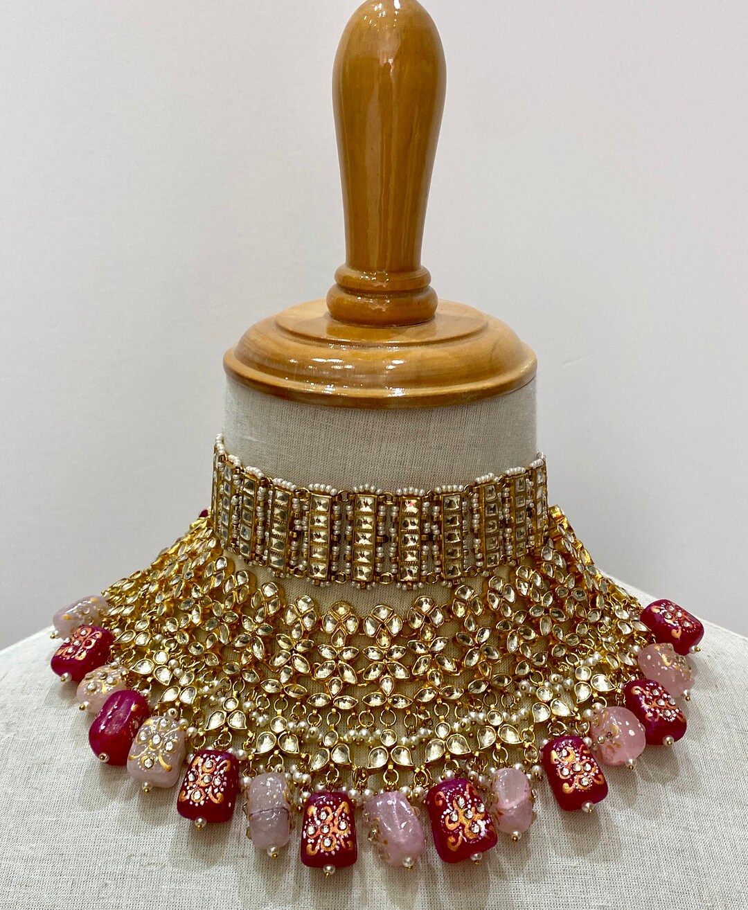 Sabyasachi Pink Tumbled Stone Kundan Bridal Set With Earrings and Set ...