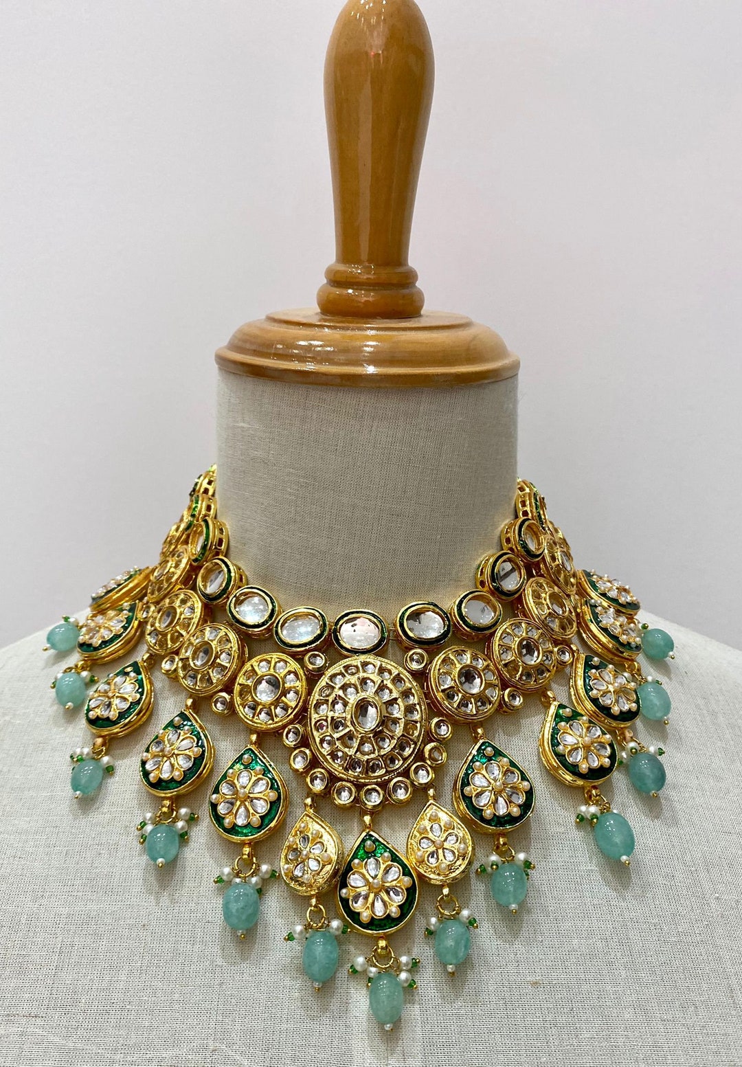 Sabyasachi Inspired Bridal Kundan Necklace Set /emerald Green/gold /teal/mint/sea Green ...