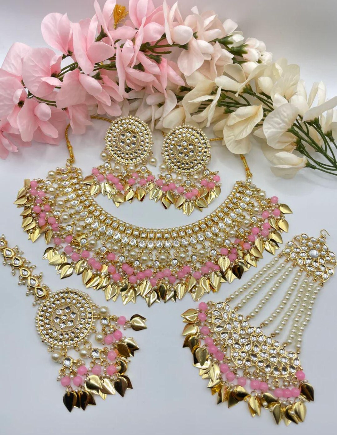 Traditional Punjabi Jadau Pipal Patti Necklace Set | Earrings | Maang ...