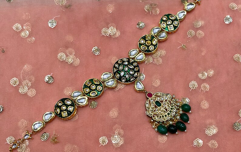 Emerald Green Gold Sabyasachi Inspired Kundan Bridal Necklace Set ...