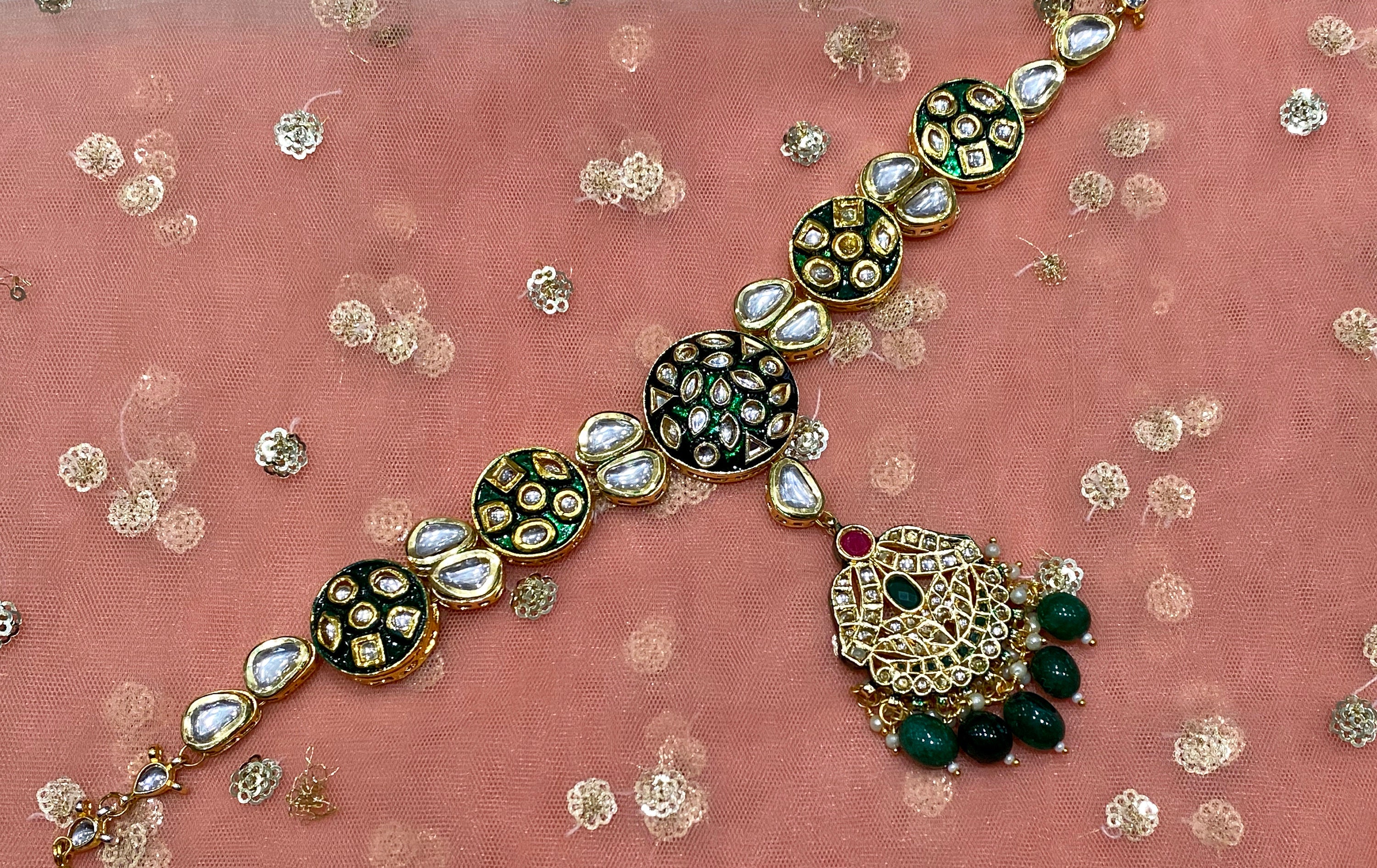Emerald Green Gold Sabyasachi Inspired Kundan Bridal Necklace Set ...