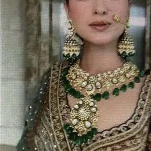Emerald Green Gold Sabyasachi Inspired Kundan Bridal Necklace Set ...