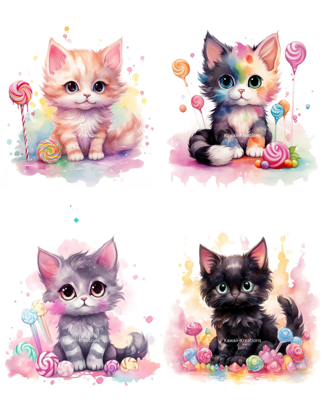Colorful kitten Kandyland Watercolor Wall Art - Etsy