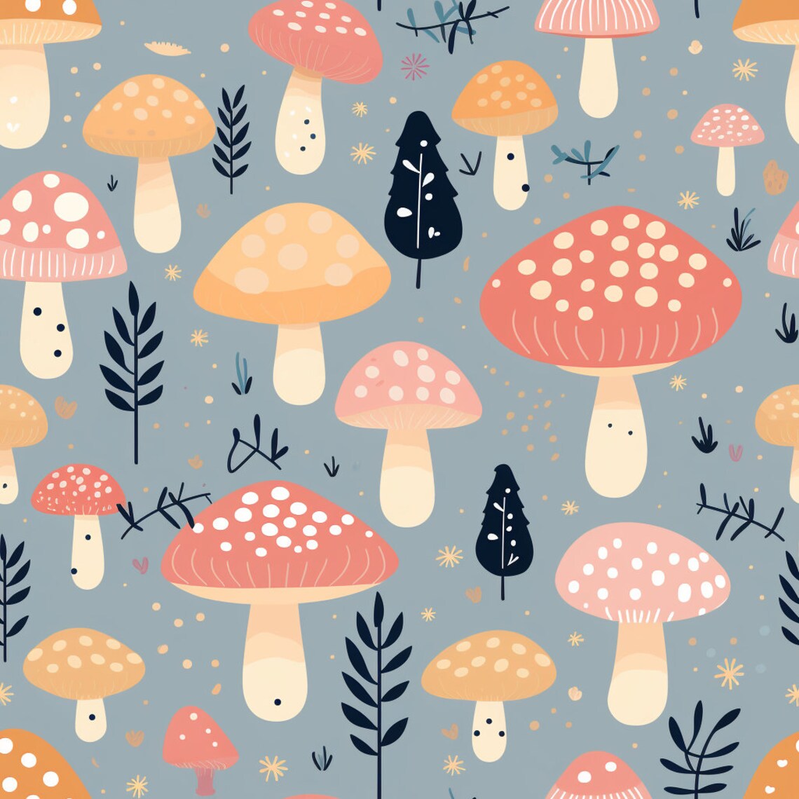 Mushrooms 2 Seamless Tile Pattern - Etsy