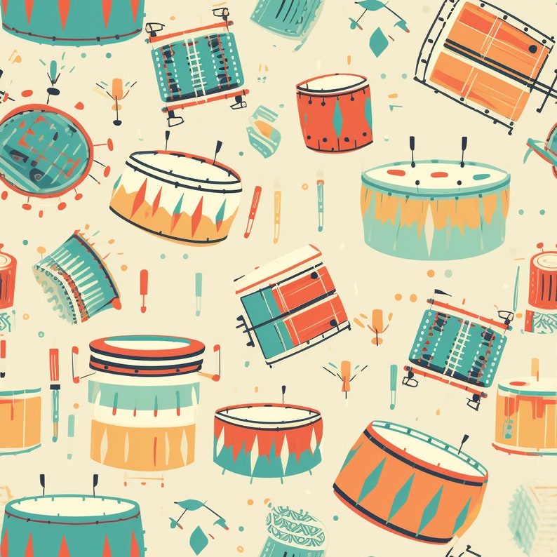 Drums Seamless Tile Pattern - Etsy