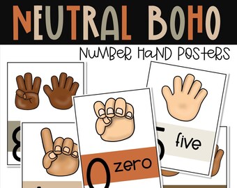 Neutral Boho Classroom Decor Hand Number Poster Display - Etsy