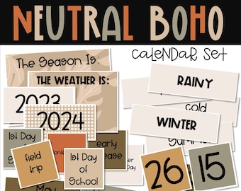 Printable Neutral Classroom Calendar, Boho Calendar Set, Classroom Boho ...