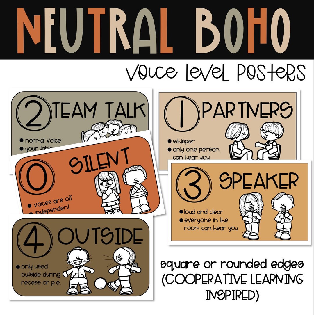 Neutral Boho Cooperative Learning Voice Level Posters Classroom Decor ...