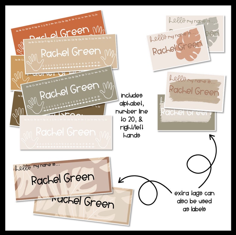 Neutral Boho EDITABLE Desk Name Tag Plates and Labels Classroom Decor ...