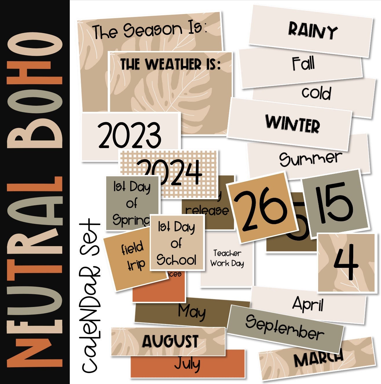 Neutral Boho Classroom Decor Calendar Set Display - Etsy