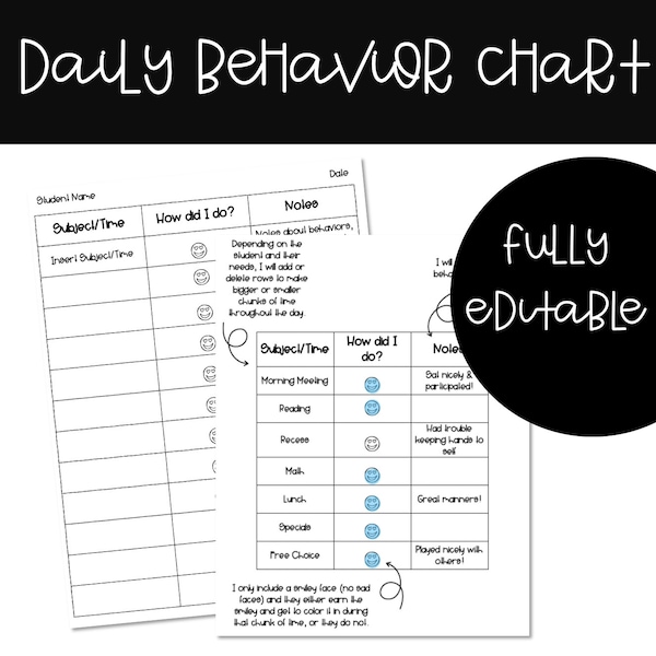 Student Daily Behavior Chart - Etsy
