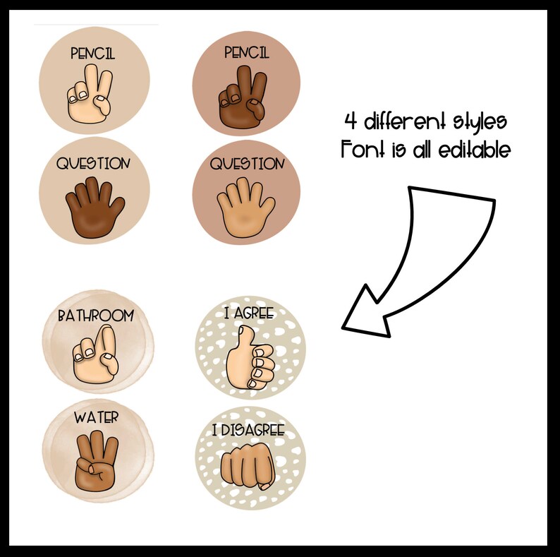 Neutral Boho EDITABLE Multicultural Hand Signals Classroom Decor - Etsy