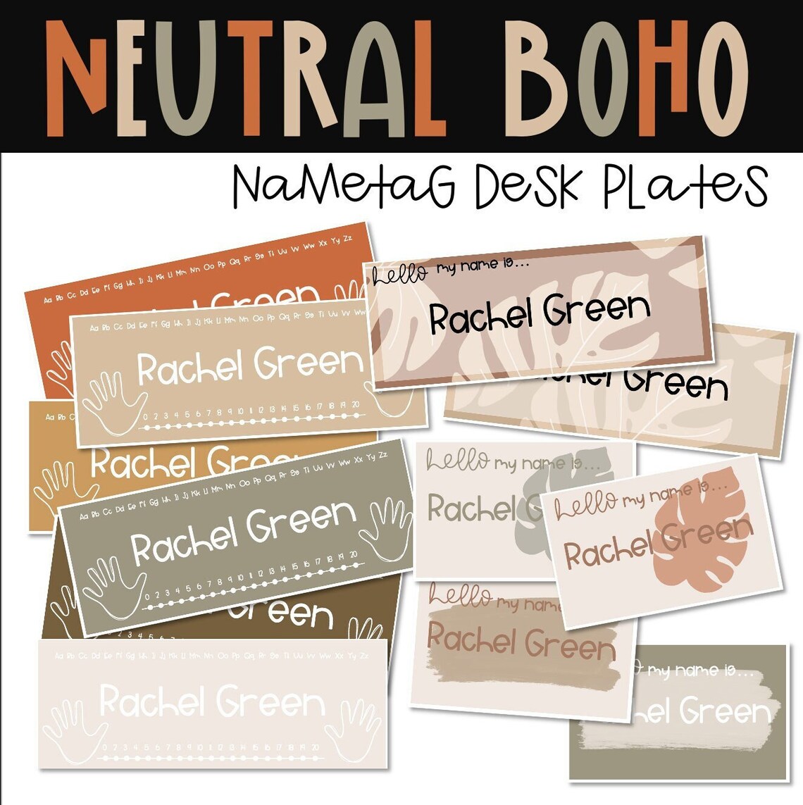 Neutral Boho EDITABLE Desk Name Tag Plates and Labels Classroom Decor ...