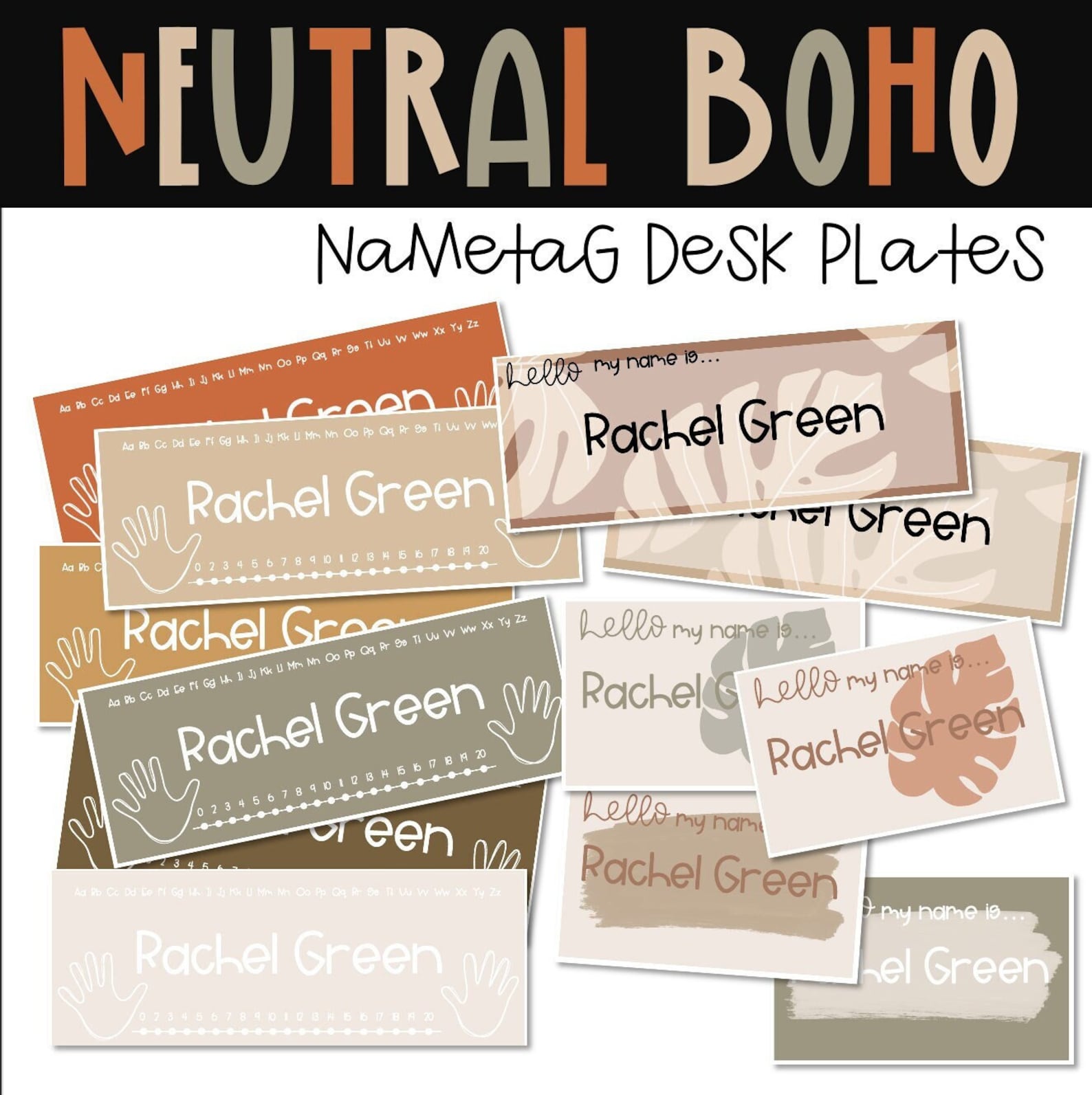 Neutral Boho EDITABLE Desk Name Tag Plates and Labels Classroom Decor ...