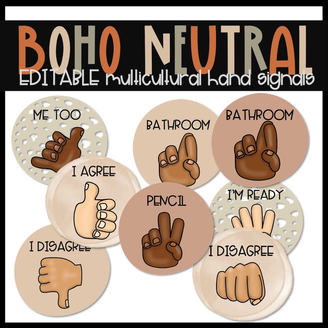 Neutral Boho EDITABLE Multicultural Hand Signals Classroom - Etsy