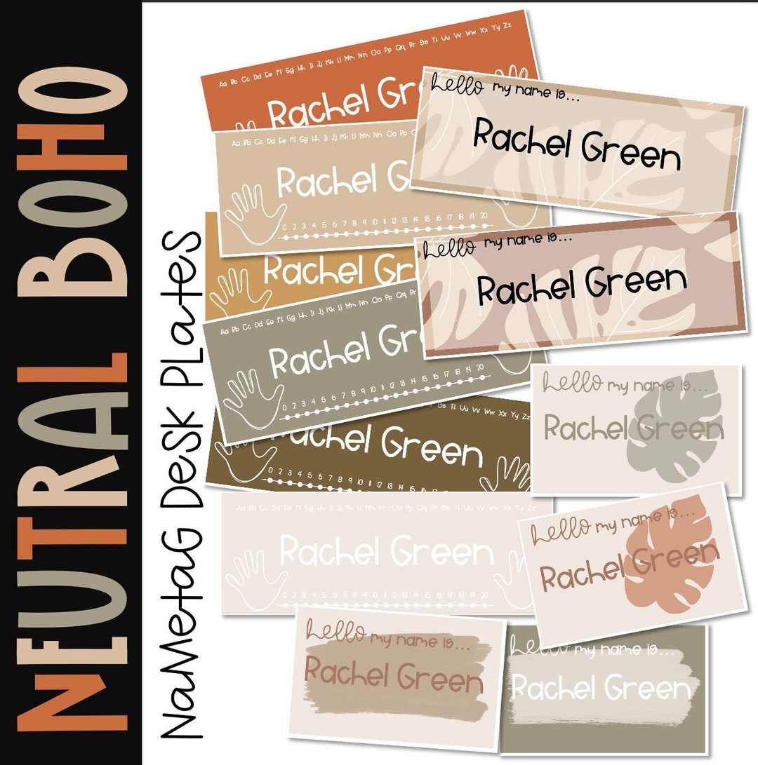 Neutral Boho Classroom Decor EDITABLE Desk Name Tag Plates and Labels ...
