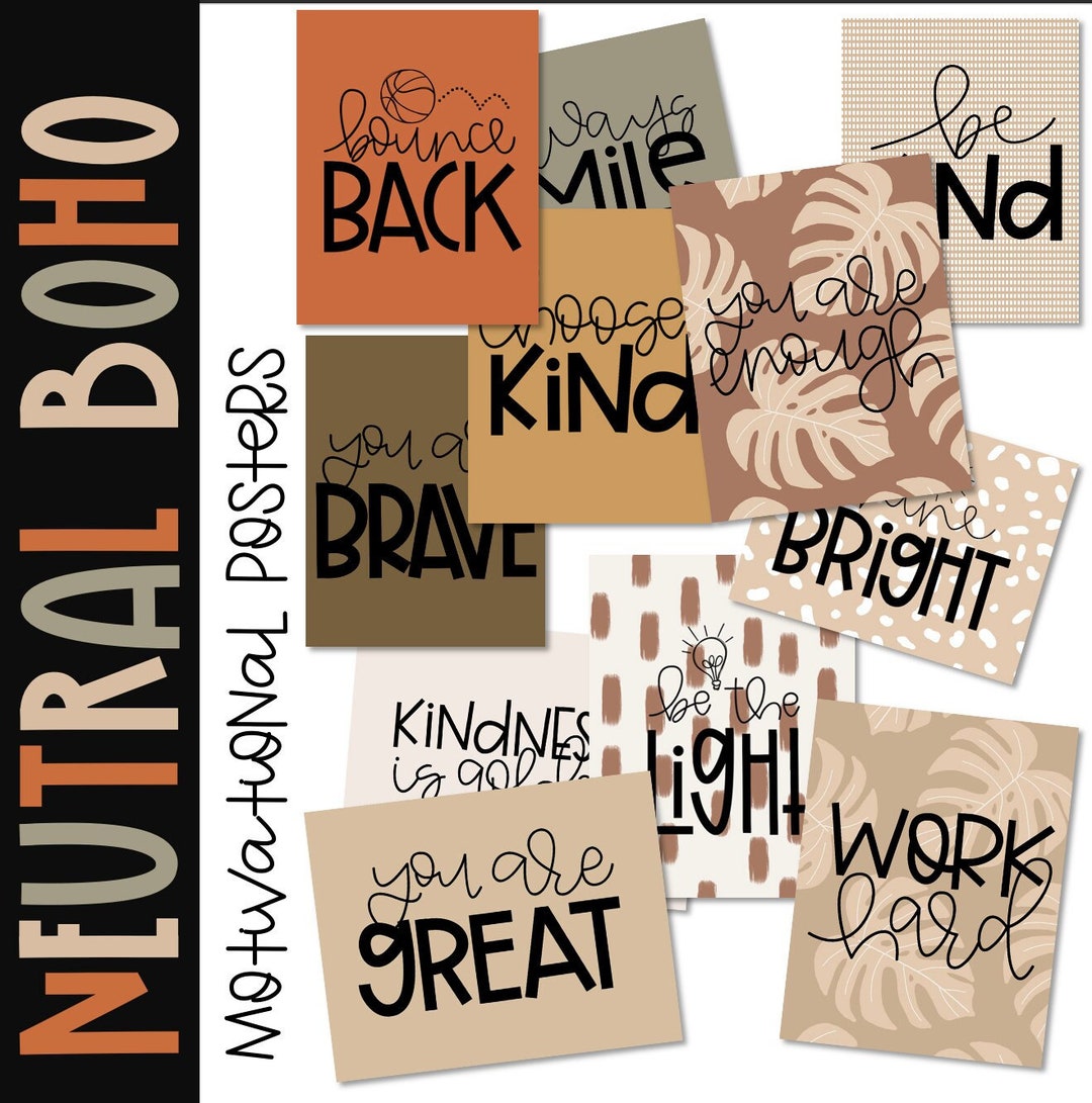 Neutral Boho Classroom Decor Motivational Quote Posters Display - Etsy