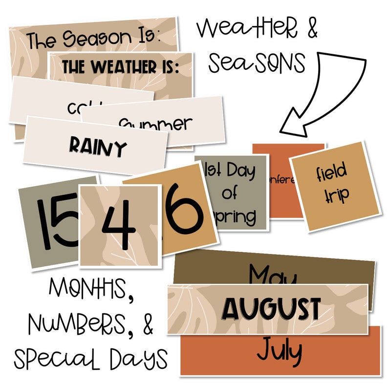 Neutral Boho Classroom Decor Calendar Set Display - Etsy