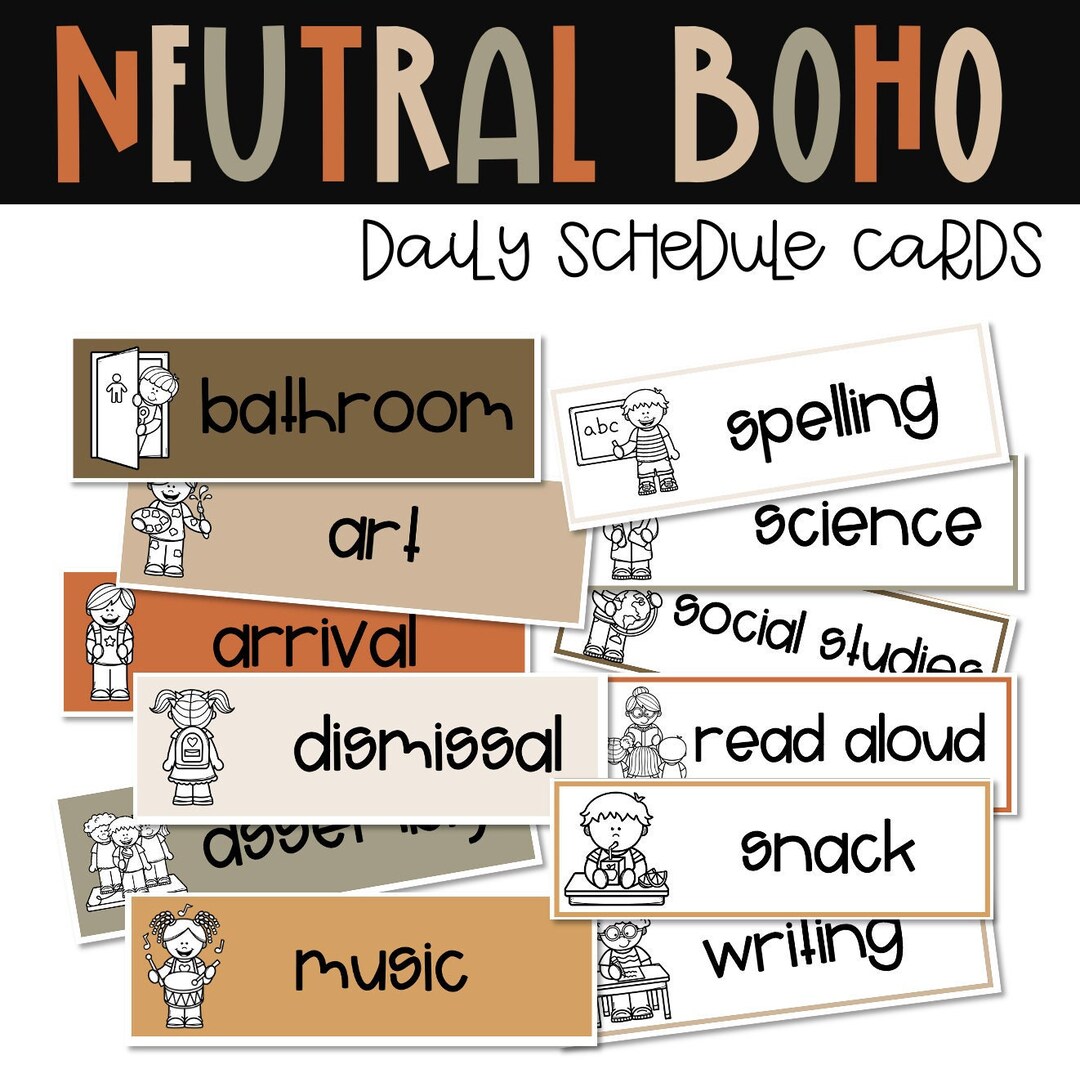 Neutral Boho Classroom Decor EDITABLE Daily Schedule Cards (with ...