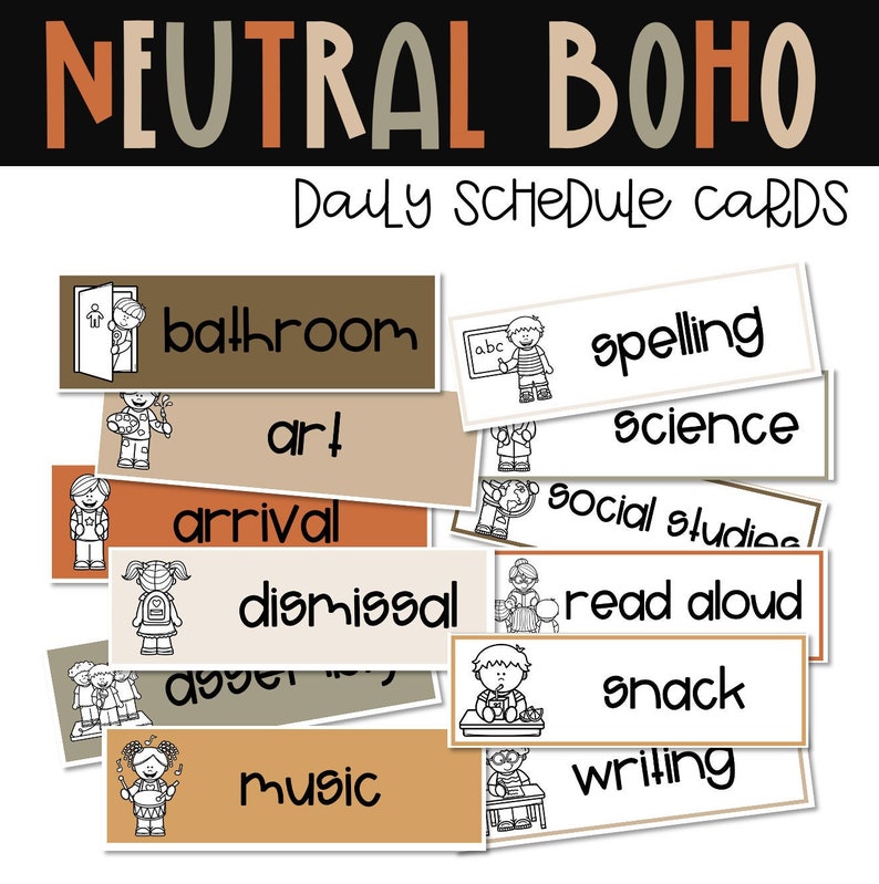 Neutral Boho Classroom Decor EDITABLE Daily Schedule Cards (with ...