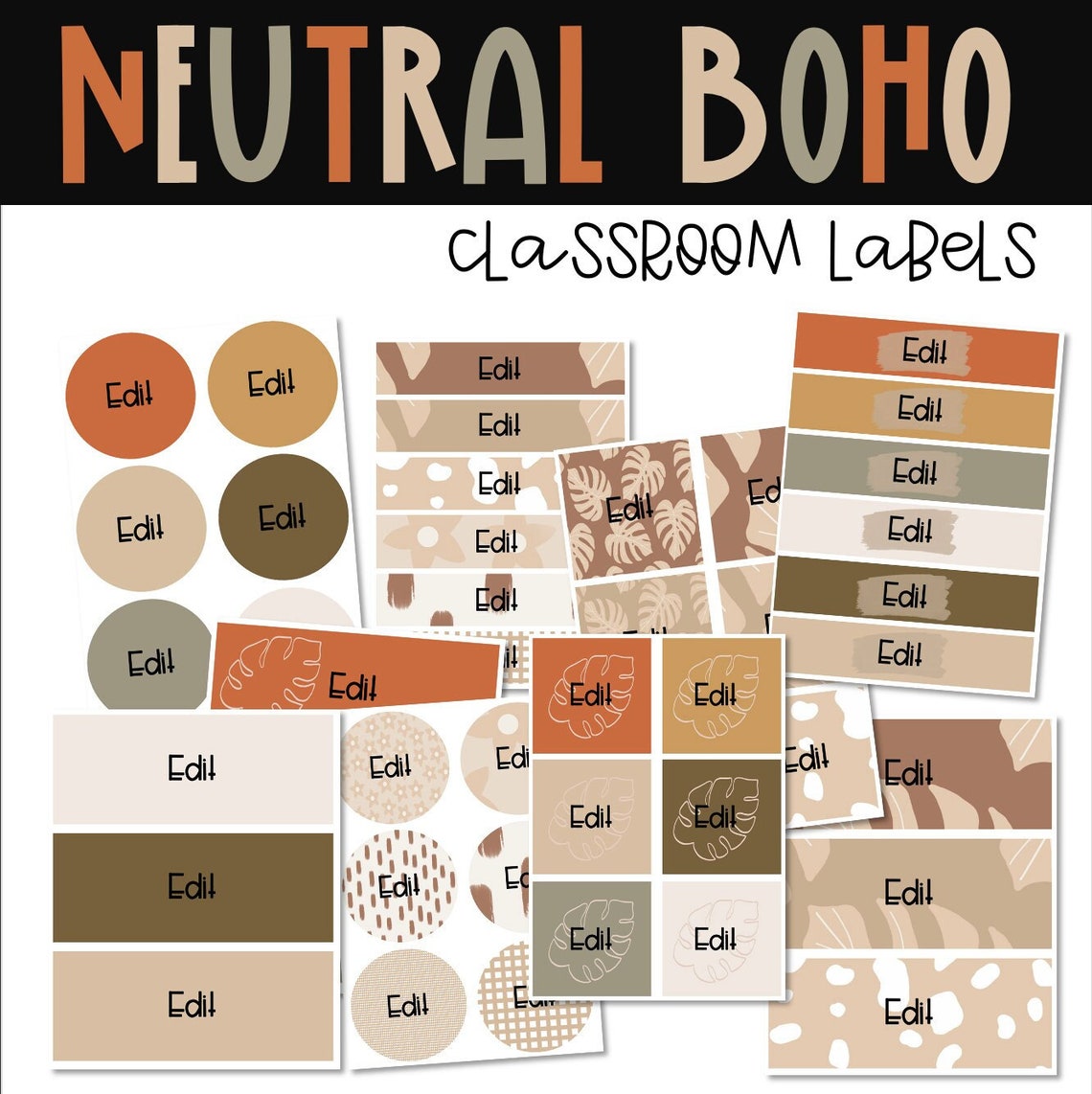Neutral Boho Labels Classroom Decor - Etsy