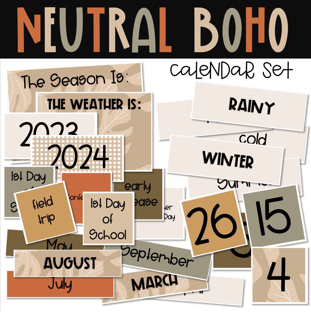 Neutral Boho Classroom Decor Calendar Set - Etsy