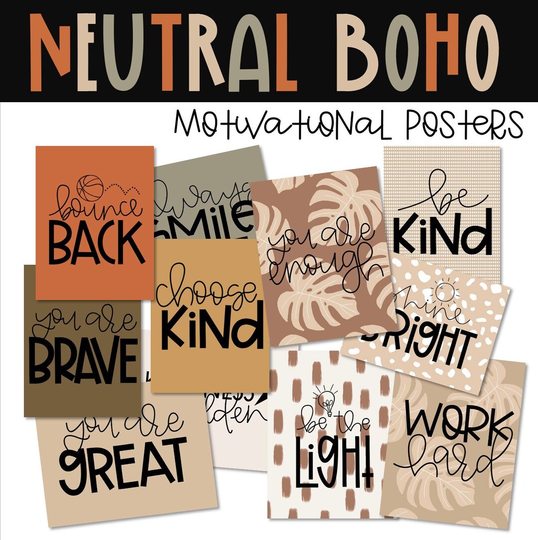 Neutral Boho Classroom Decor Motivational Quote Posters - Etsy