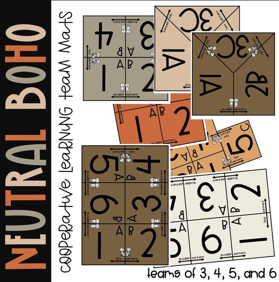 Neutral Boho Classroom Decor Cooperative Learning Team Mats for Tables ...