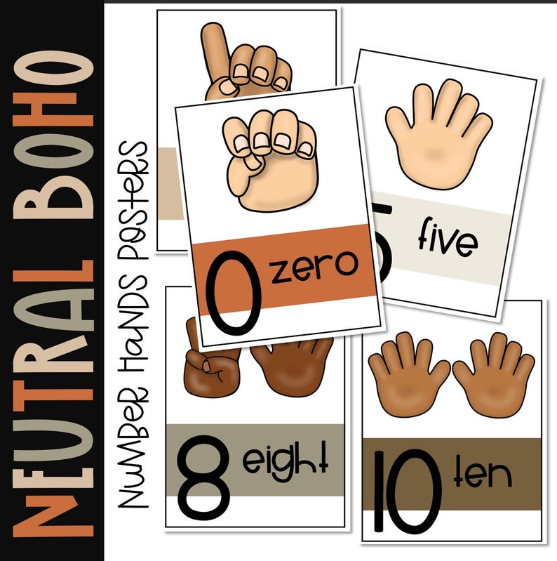 Neutral Boho Classroom Decor Hand Number Poster Display - Etsy